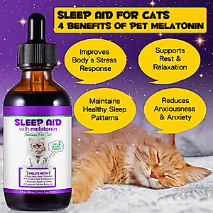 Cat Melatonin, 60ml Melatonin for Cats Helps to Support Restful Sleep for Your Cat - Cat Sleep Aid, Anxiety Relief & Promote Relaxation Bacon Flavor