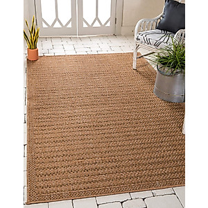 Unique Loom Outdoor Border Collection Area Rug - Checkered (8' x 11' 4" Rectangle, Light Brown)