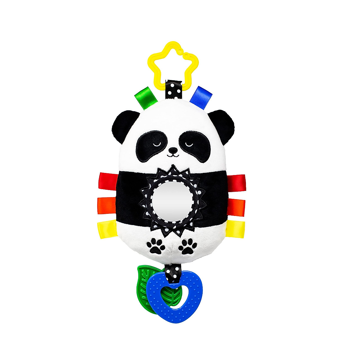 Kalianii Squish 'N Play Activity Toy Panda- Multi-Sensory Learning Baby Toy - Stroller Toy, Car Seat Toy, Tummy Time Toy, Teether Toy, Baby Gift - with Mirror, Rattle & Taggies