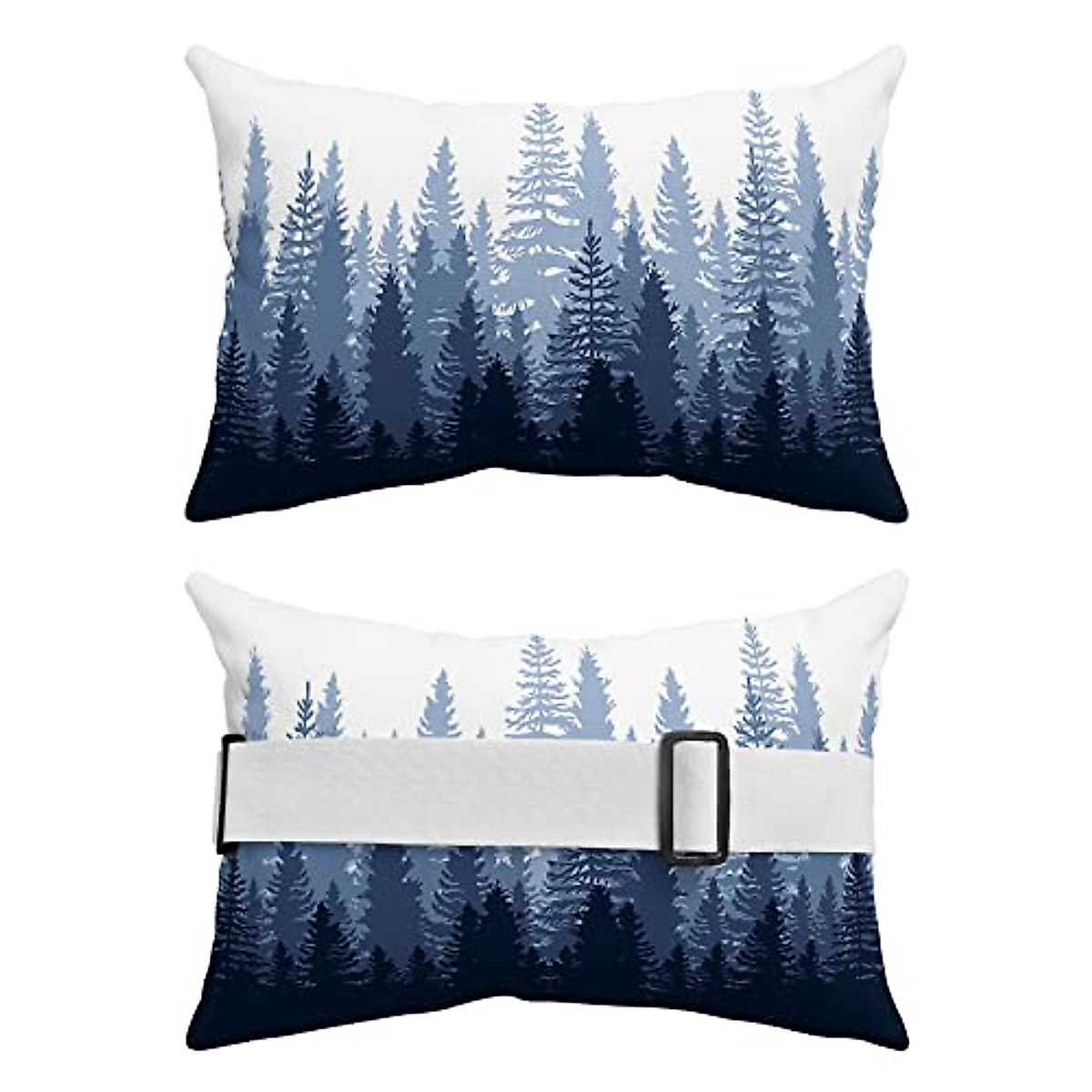 Recliner Head Pillow Ledge Loungers Chair Pillows with Insert Forest Tree Silhouette Bluish Violet Abstract Gradient Lumbar Pillow with Adjustable Strap Patio Garden Cushion for Bench Couch, 2 PCS