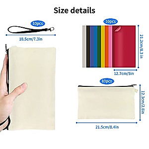 EVNEED Blank Craft DIY Canvas Bags ,8 x 5 Inch Canvas Cosmetic Bag with 10Pcs Wristband Lanyards,10 pcs 8.3x 5inch Heat Transfer Bundle Vinyl Canvas Makeup Bag Travel Pouch Pen Bag