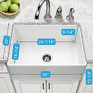 Houzer Platus Fireclay Series Farmhouse Sink - 30 Inch Undermount Apron Front Farm Sink with Single Bowl for Kitchen, Durable, Chip and Crack Resistent, Essential for Home or Apartment - PTS-4100 WH