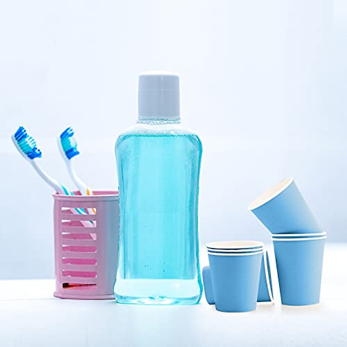 Turbo Bee 300Pack 3oz Disposable Paper Cups,Hot/Cold Beverage Drinking Cup，Small Blue Paper Cups for Bathroom and Mouthwash…