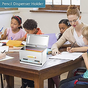 Creproly Stainless Steel Pencil Dispenser/Pen Holder for Classroom Home Restaurant for Bulk Pencils Storage/Unwrapped Drinking Straws Storage (Silver)