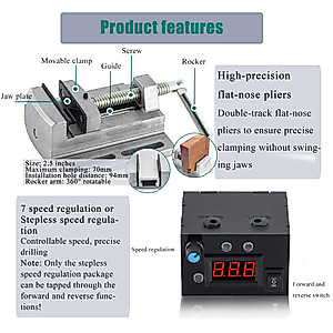 Huanyu Mini Drill Press Electric Benchtop Drilling Machine Drilling Tapping Slot Milling 3 in 1 Micro Drilling Tool 1.2” Drill Depth with Drill Chuck Compound Drilling Slide Table for Wood Aluminum