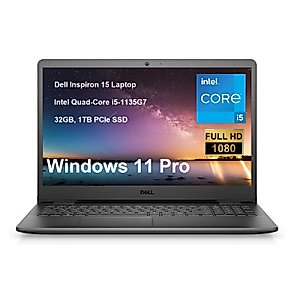 Dell 2023 Inspiron 15 Business Laptop, 15.6" 1920x1080 FHD Display, Intel Quad-Core i5-1135G7 2.4 GHz, Windows 11 Pro,Webcam, SD Card Reader, Carbon Black (32GB RAM | 1TB SSD)