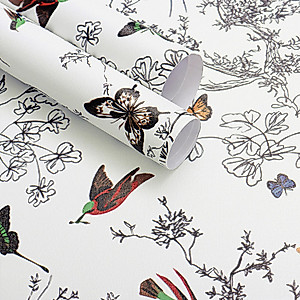 Orainege Peel and Stick Wallpaper Black and White Floral Wallpaper Self Adhesive Removable Wallpaper Floral Contact Paper Mural Wall Decorative 15.7in x118.1in