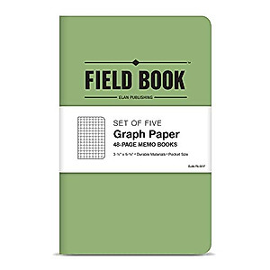 Elan Publishing Company Field Notebook/Pocket Journal - 3.5"x5.5" - Green - Graph Memo Book - Pack of 5