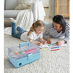 3 Layers Plastic Portable Storage Box, Multipurpose Organizer and Storage Case for Art Craft and Cosmetic, Portable Handled Storage Box for Home, School, Office, First Aids (Pink)