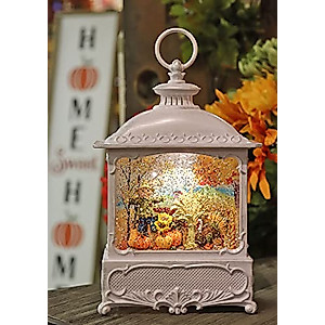 Harvest Lighted Water Lantern in Spinning Glitter - Thanksgiving Water Lantern with Scarecrow