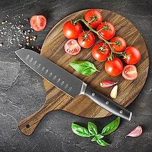KITEISCAT Acacia Wood Round cutting board with handle 16” x 12”– Round Pizza Paddle & Cutting Serving Board for Home Baking, Cheese, Fruits, Vegetables, Bread, Charcuterie