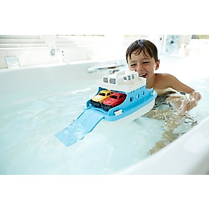 Green Toys Ferry Boat with Mini Cars Bathtub Toy, Blue/White, Standard