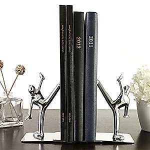 Bookends，Book Ends，Book Ends for Shelves，1 Pair Metal Bookends Stainless Steel Kung Fu Man Heavy Duty Bookends Decorative for Books Movies Home Desk Office