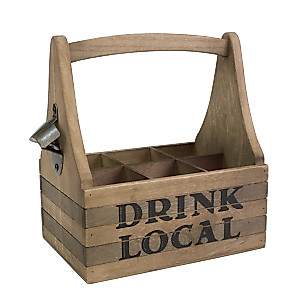 Stonebriar Drink Local Beer Caddy with Handle and Metal Bottle Opener, Large, Brown
