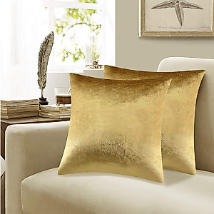 GIGIZAZA Gold Velvet Decorative Throw Pillow Covers,18x18 Pillow Covers for Couch Sofa Bed 2 Pack Soft Cushion Covers