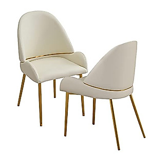 HomSof Contemporary Dining Table Set Sintered Stone Top and U Shape Pedestal Base Finish with 6 pcs Chairs, 7 Pieces, White+Gold