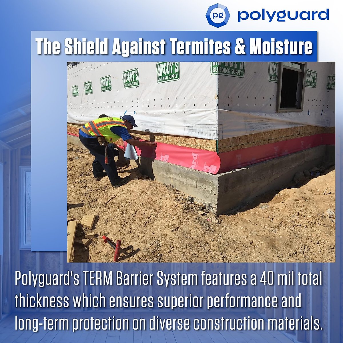 POLYGUARD Term Flashing Termite Barrier 4" x75' Roll. Non Chemical, Non Structural Insect and Moisture Barrier. Self Adhesive Sheet, Low Temperature Application Down to 30°F