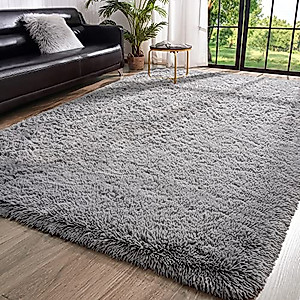 Toneed Ultra Soft Area Rug for Bedroom, 4 x 6 Feet Fluffy Rug Furry Plush Throw Rug Fuzzy Shaggy Indoor Carpet for Living Room Kids Room Nursery Dorm Home Decor, Grey