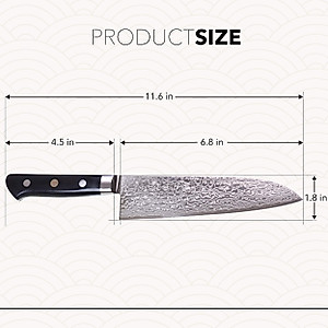 JCK ORIGINAL Kagayaki Japanese Chef’s Knife, KGRP-2 Professional Santoku Knife, Polished Patterned Damascus Stainless Steel with Ergonomic Black Pakka Wood Handle, 6.8 inch