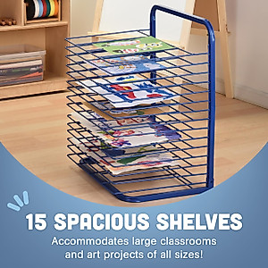 Cre8tive Minds Marvel Education Company 25" Hanging or Tabletop Economy Art Drying Rack with 15 Shelves, Blue
