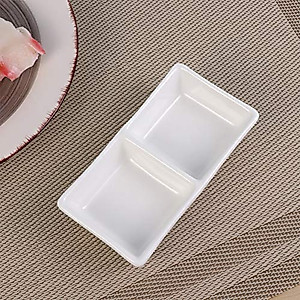 Hemoton Ceramic Appetizer Serving Tray Divided Serving Platter Chips Dip Sauce Dishes 2 Compartment Snacks Dishes Tray 5 Inch for Salt Vinegar Sugar Spices White
