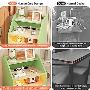 Cyclysio Nightstand with Charging Station and LED Light, 30 Inches Tall Night Stand with Top Baffle,Super Large Storage Space Bedside Tables for Bedroom, Sofa Side