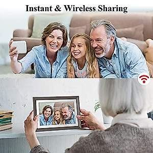 Digital Picture Frame FRAMEO 10.1 Inch 1280x800 IPS LCD Touch Screen WiFi Digital Photo Frame with Auto-Rotate 32GB Storage Share Photos and Vedios Instantly via Frameo (10.1 inch Wood Effect)