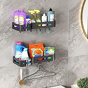 FVRTFT Shower Rack Black Shower Shelves Wall Mounted Shower Shelf with Hook No Drilling Self Adhesive for bathroom kitchen-2 layer