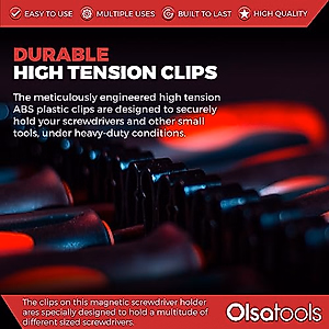 Olsa Tools Magnetic Screwdriver Organizer | Professional Quality Tool Holder | Fits up to 16 Screwdrivers | Red