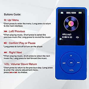 MP3 Player 32GB with Speaker FM Radio Earphone Portable Mini Blue Music Player Voice Recorder E-Book 1.8 inch HD Screen Support up to 128GB