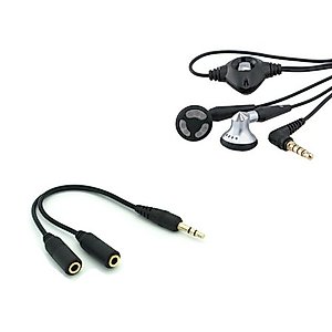 Premium Y Adapter Headset Splitter + [2 PACK] Stereo 3.5mm Original Blackberry Wired with Microphone Earbuds for Verizon HTC One Max - Verizon HTC One Remix - Verizon LG G Pro Lite - Verizon LG G Vista - Verizon LG G2