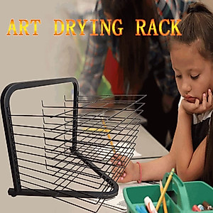 Tabletop Artwork Drying Rack Art Rack with 10 Wire Shelve Black Powder Coated Metal Steel Sturdy Art Organizer for Paintings and Drawings, Ideal for Classroom, Art Studio