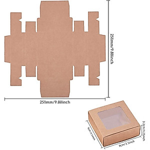 BENECREAT 20 Packs 3.5x3.5x1.2 Square Kraft Paper Gift Boxes Drawer Box with PVC Window Lid for Chrismas Party Favor Treats Bakery and Candy