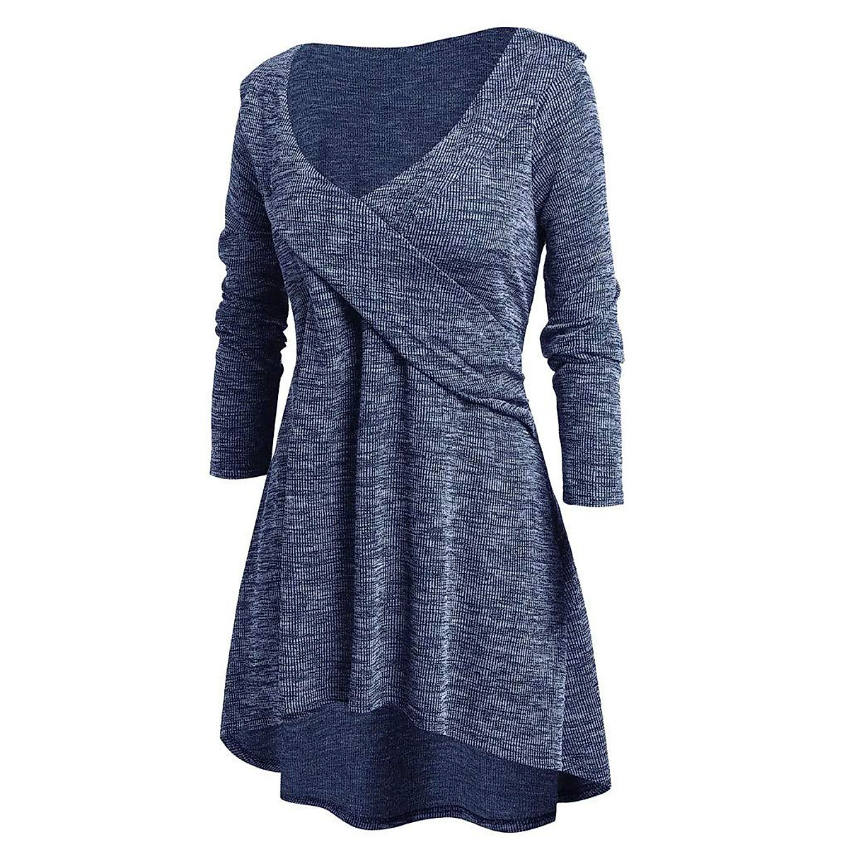 CapsA Women Halloween Gothic Sweatshirts Dress Long Sleeve High Low Pullover Plus Size V-Neck Tunic Plunging Neck Sweater Blue