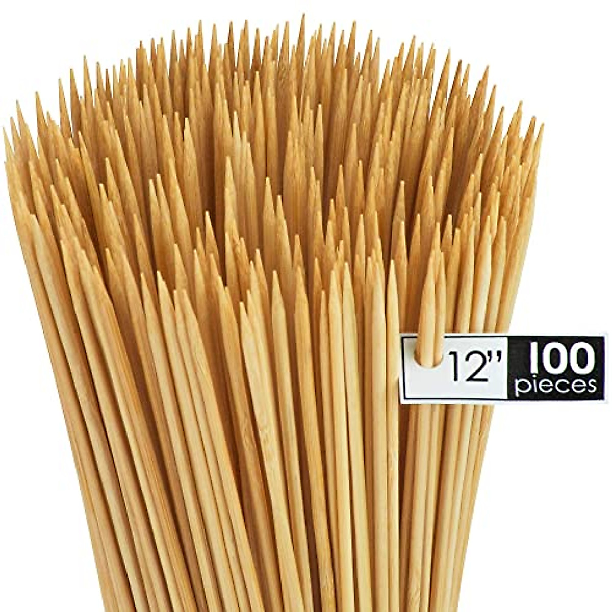 DecorRack 100 Natural Bamboo Skewer Sticks, Natural Wood Barbecue Skewers for Grilling, Kabob, Fruit, Appetizers, Cocktail, Brunch, Chocolate Fountain, BBQ Skewers, 12 inch (Pack of 100)