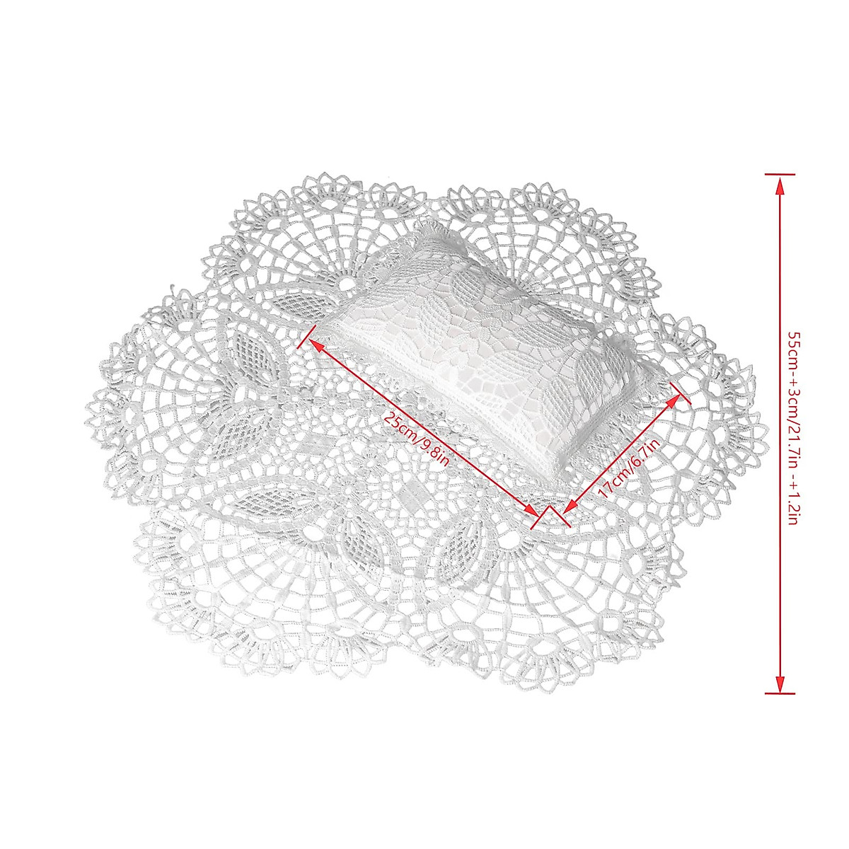 Baby Photography Blanket Pillow Set Newborn Photo Props Set Hollow Lace Round Blanket Pillow(White)