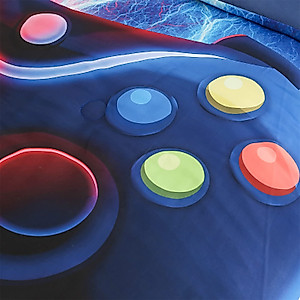 Meeting Story Gamer Gaming Bedding Sets Tie Dye Lightnings Gamepad Comforter Set for Boys Games Console Action Buttons Novelty Colorful Modern Room Decor Home Quilt Set (Twin, Red-Blue)