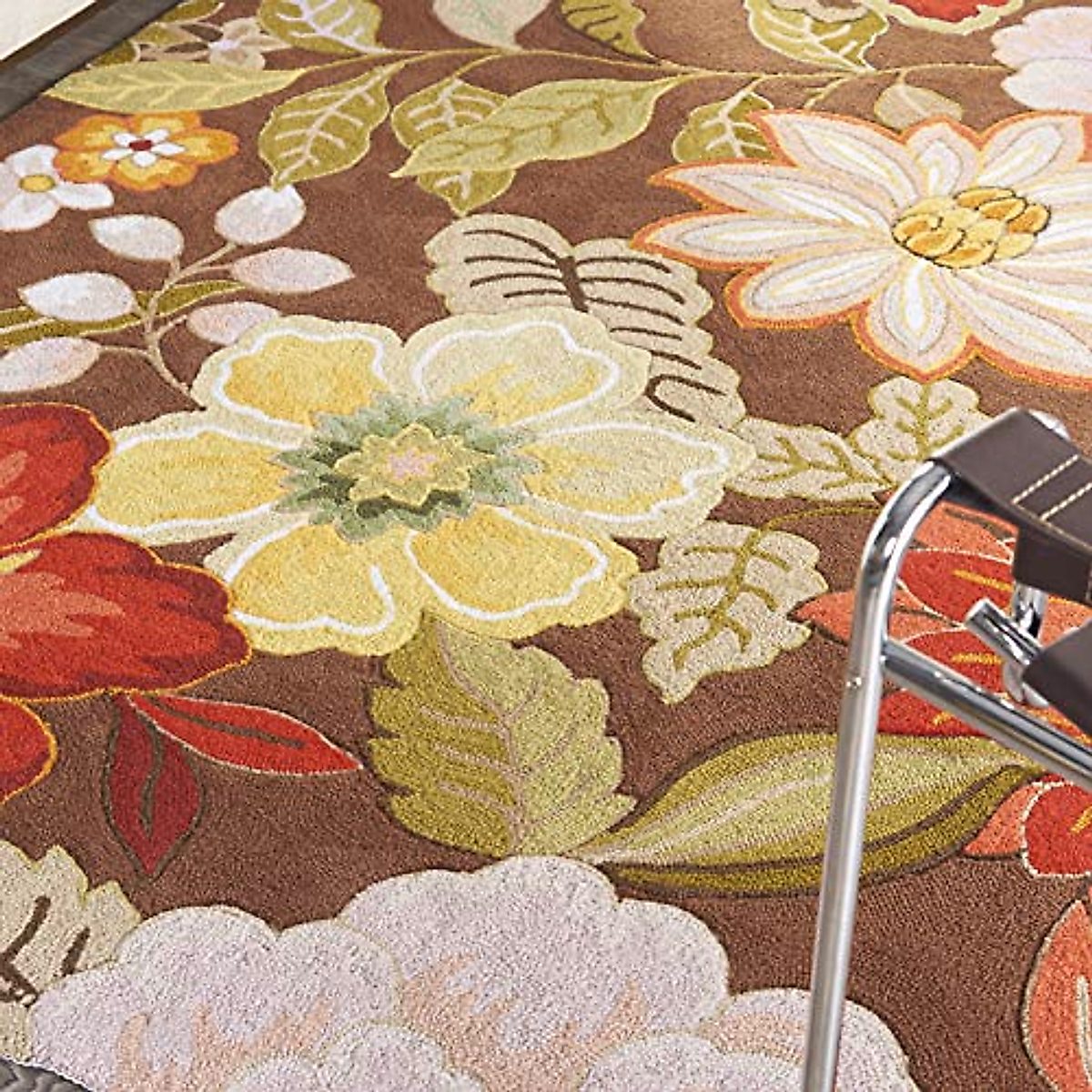 Nourison Fantasy Chocolate 5' x 7'6" Area-Rug, Modern, Floral, Bed Room, Living Room, Dining Room, Kitchen, Easy washing, Non Shedding, (5' x 8')
