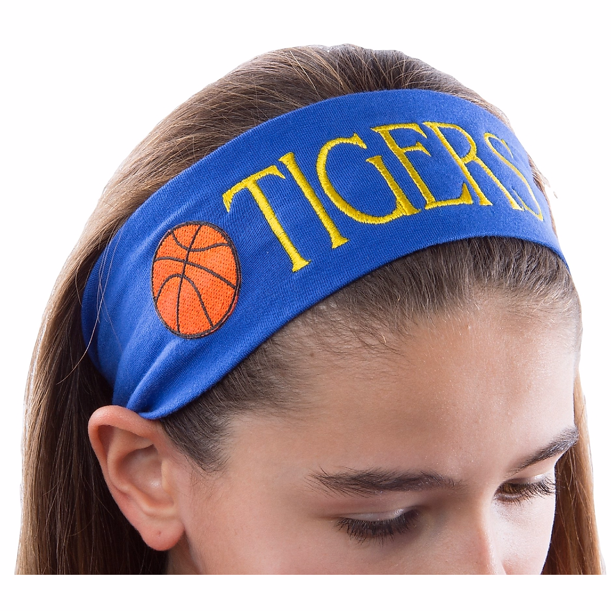Funny Girl Designs Personalized Monogrammed Embroidered Basketball Patch Cotton Stretch Headband