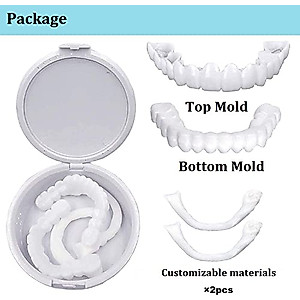 2 Pairs Instant Veneer Dentures Dentures Serrated Dentures Top Bottom Temporary Fake Cosmetic Teeth Straightening Braces Covering Whitening Restoration Kit for Men and Women