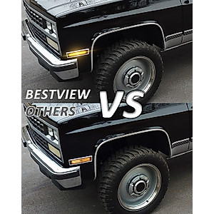 Bestview LED Side Marker Lights Compatible with 1981-1991 Chevy C10 C20 C30 GMC C1500 C2500 Suburban Blazer Jimmy, Driver & Passenger Side, Smoked Lens
