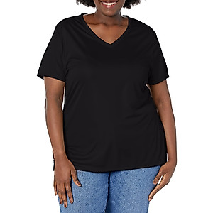 JUST MY SIZE womens Cool Dri V-neck Shirt, Black, 2X US
