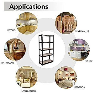 5-Tier Adjustable Heavy Duty Storage Shelving Unit, 70H x 35W x 16D inch Garage Storage Shelves Metal Shelving Unit, MDF Rack Storage Shelving Unit Organizer Shelves for Office Garage Kitchen (Black)