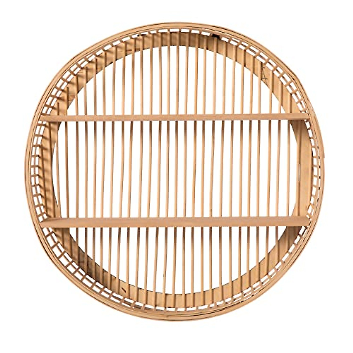 Vintiquewise Decorative Rattan Round Display Shelf with 2 Shelves for The Dining Room, Living Room, or Office.