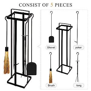 Harmiden 5 Pieces Fireplace Tools Set Wrought Iron Indoor Fire Place Accessories Hearth Wood Stove Outdoor Fire Pit Tool Set