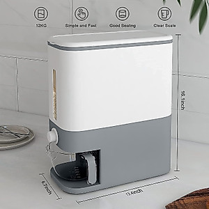 Premium Rice Dispenser - 25lbs Capacity Kitchen Storage Container: Pantry Organizers and Storage, Grain Storage Container, Flour and Rice Container for Countertop, Cereal & Candy Food Dispenser.