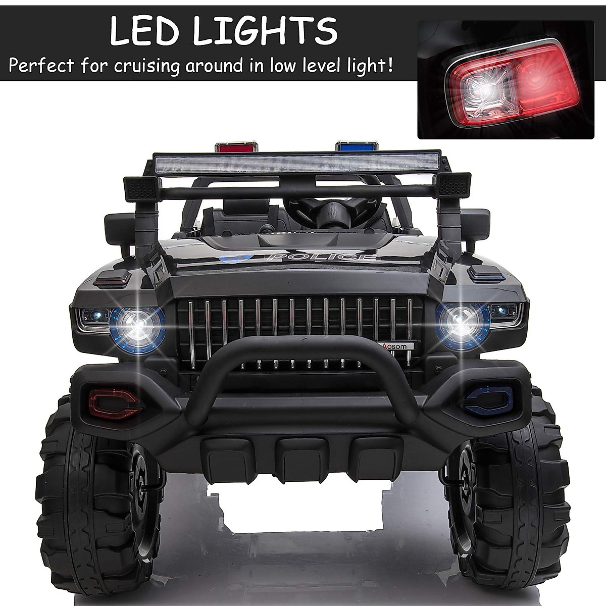 Aosom 53" L 2-Seater 12V Police Car Ride on Truck with Remote Control, Battery Operated Electric Car for Kids with Suspension, MP3 Player, Lights, Music, Horn, Pink
