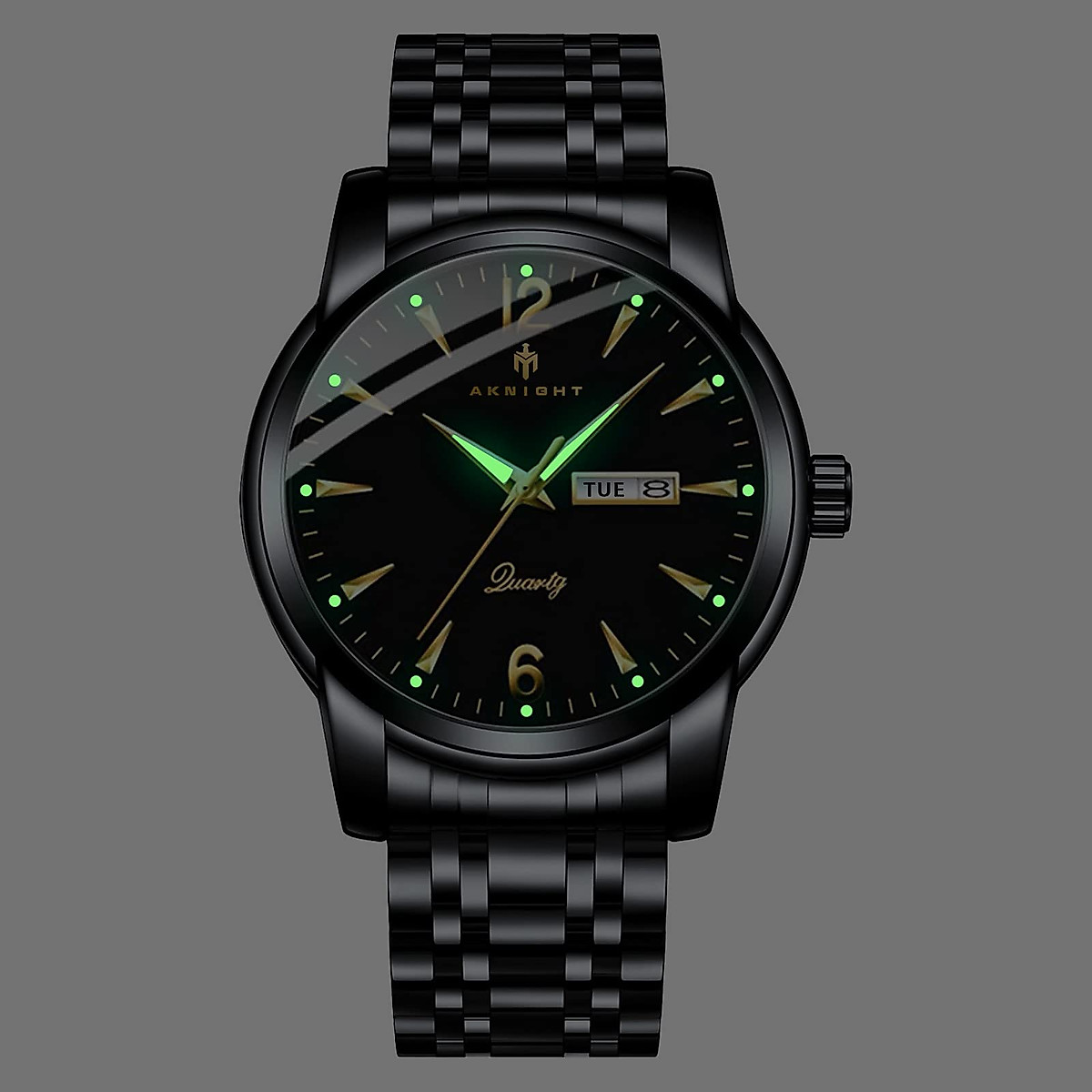 BY BENYAR AKNIGHT Watches for Men Quartz Movement Watch，Waterproof Luminous Men's Watch, Stainless Steel Strap Business Watches