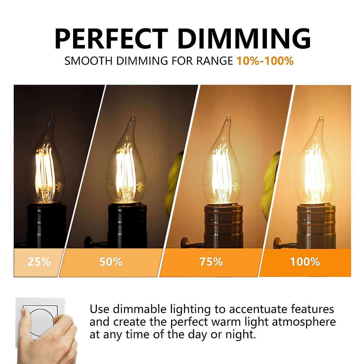 KGC LED Candelabra Bulb, 2700K Warm White 450LM, LED Dimmable Edison Bulb, 4.5W Equivalent to 50W, E26 Medium Base LED Candle Bulbs, CA11/C35 Clear Glass Flame Shape Bent Tip - 6 Pack