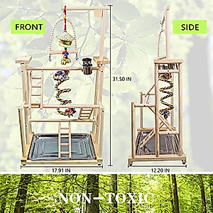 KUCDBUN Bird Playground 3 Layers Parrot Playstand with Bird Rope Perch for Parakeets, Budgies, Cockatiel, Conures, Finches, Lovebirds ect Small Birds